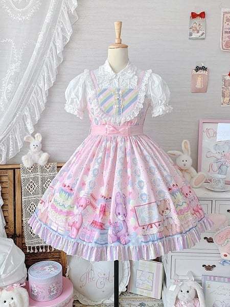 Teddy's Birthday Party Sweet Teddy and Bunny Prints Lolita Dress JSK ...