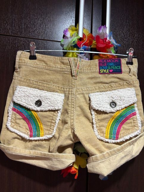 Gyaru ganguro Blue Moon Blue Shorts with Rainbow Pockets - Pants and ...