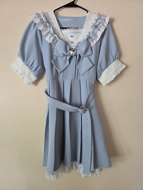 DML Sailor-style beaded lace frill dress Sax LL - Dresses - Kei Market ...