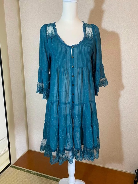 Jp. off brand - dark teal green lacy chiffon cardigan / over dress ...