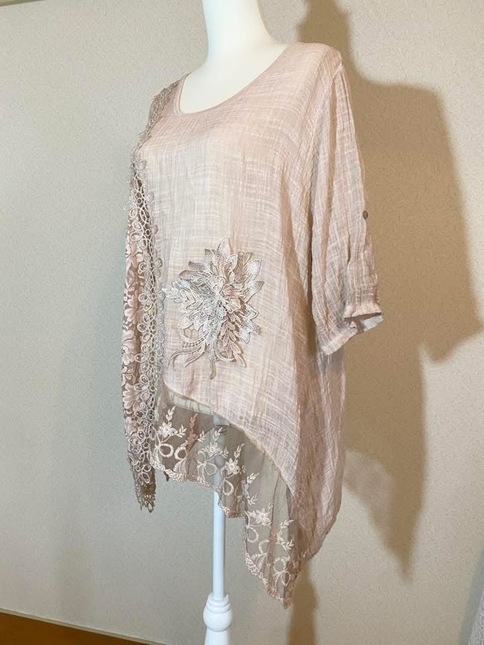 Off brand - peachy pink mori style sheer asymmetrical tunic blouse w ...