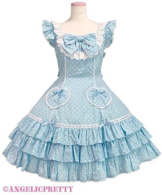 Angelic Pretty Cute Heart JSK Sax (Polka dots) - Jumperskirt - Lace ...