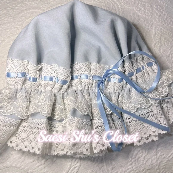 NWT Rococo Classic Lolita Lace Bonnet Nightcap Blue x White (2 choices ...