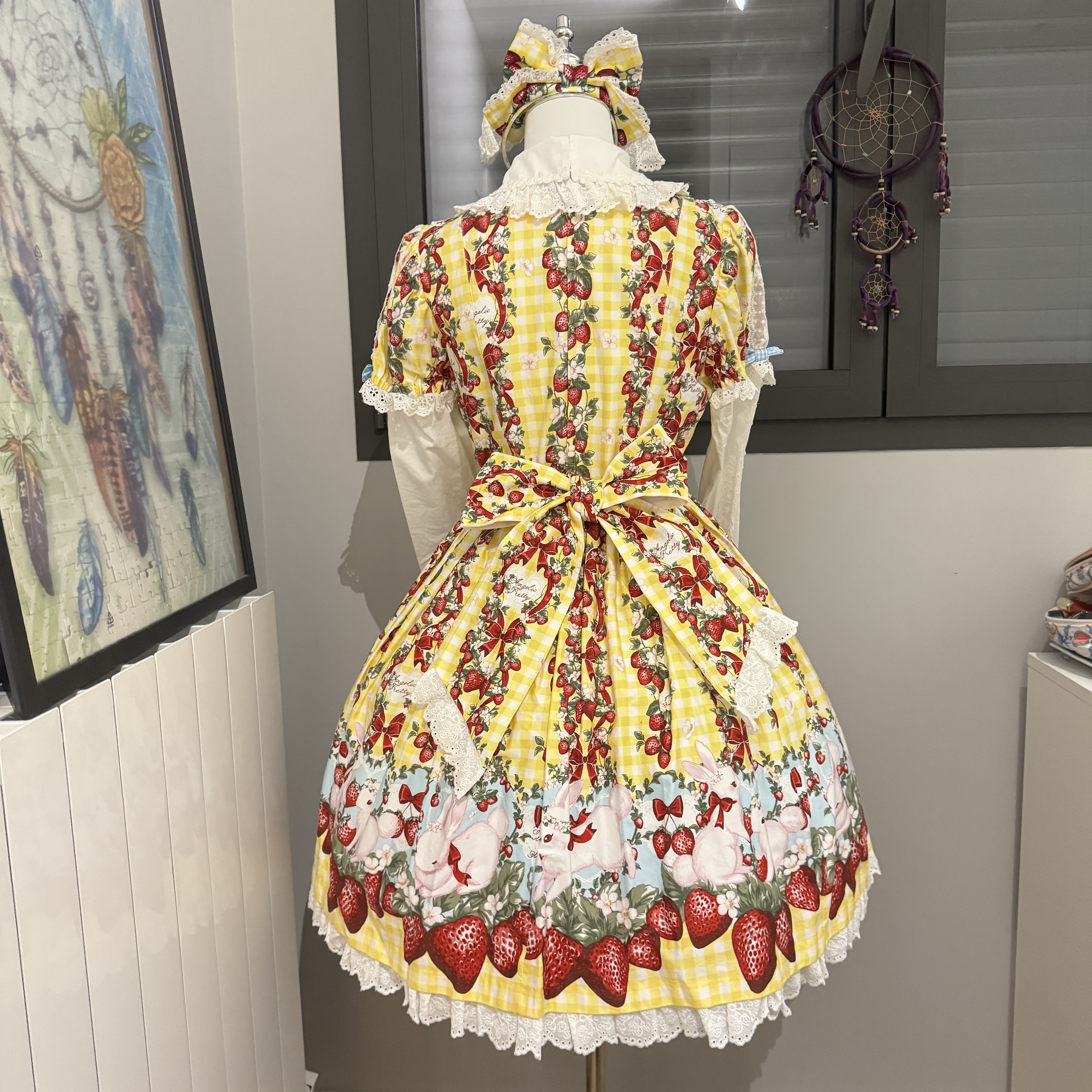 [RARE Full Set] Angelic Pretty Ribbon Berry Bunny OP + Headbow (Yellow ...