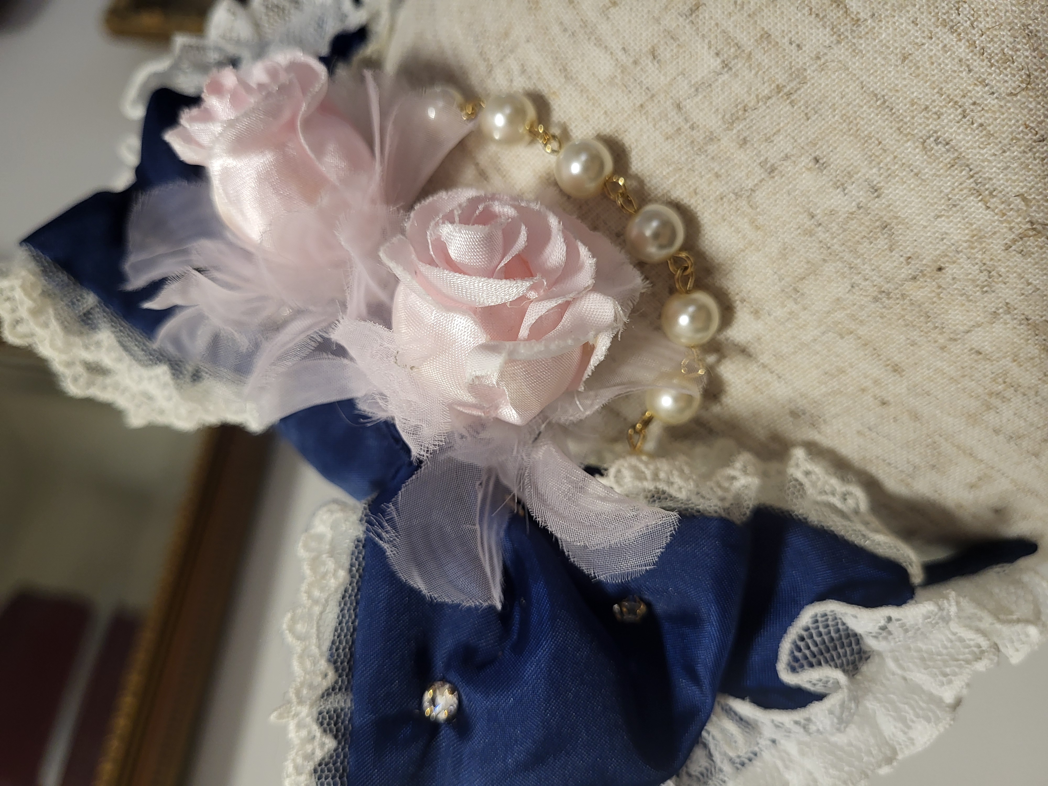 Angelic Pretty Elegant Rose Head bow in Navy - Hair Accessories - Lace ...