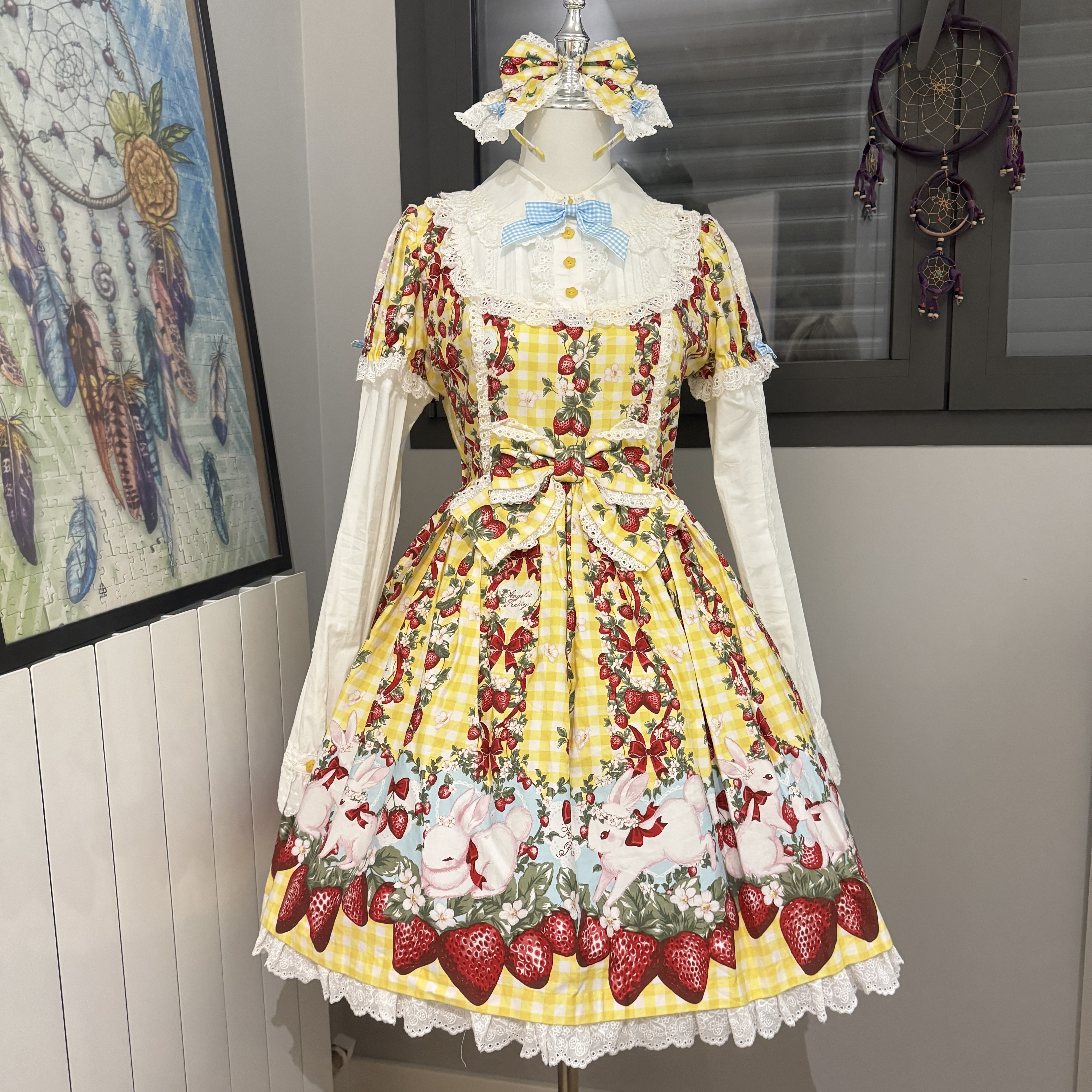 [RARE Full Set] Angelic Pretty Ribbon Berry Bunny OP + Headbow (Yellow ...