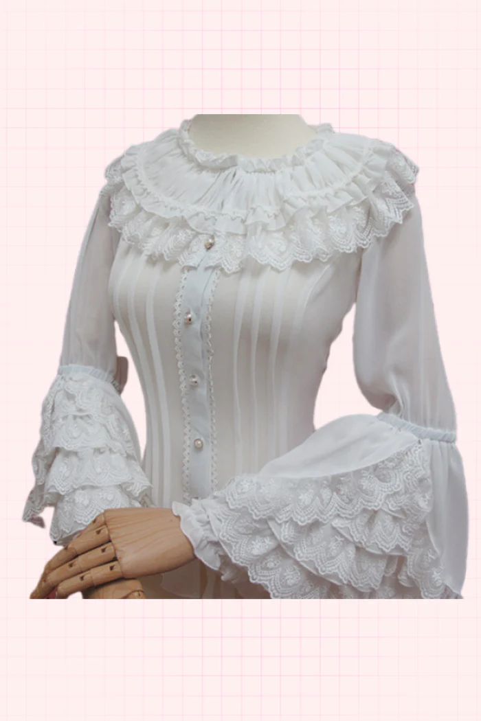 Yilia: Retro Princess Long Sleeve Lolita Blouse in White size 3XL ...