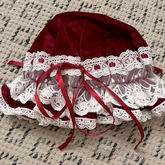 NEW Rococo Classic Lolita Velvet Bonnet Burgundy x white - Hair ...
