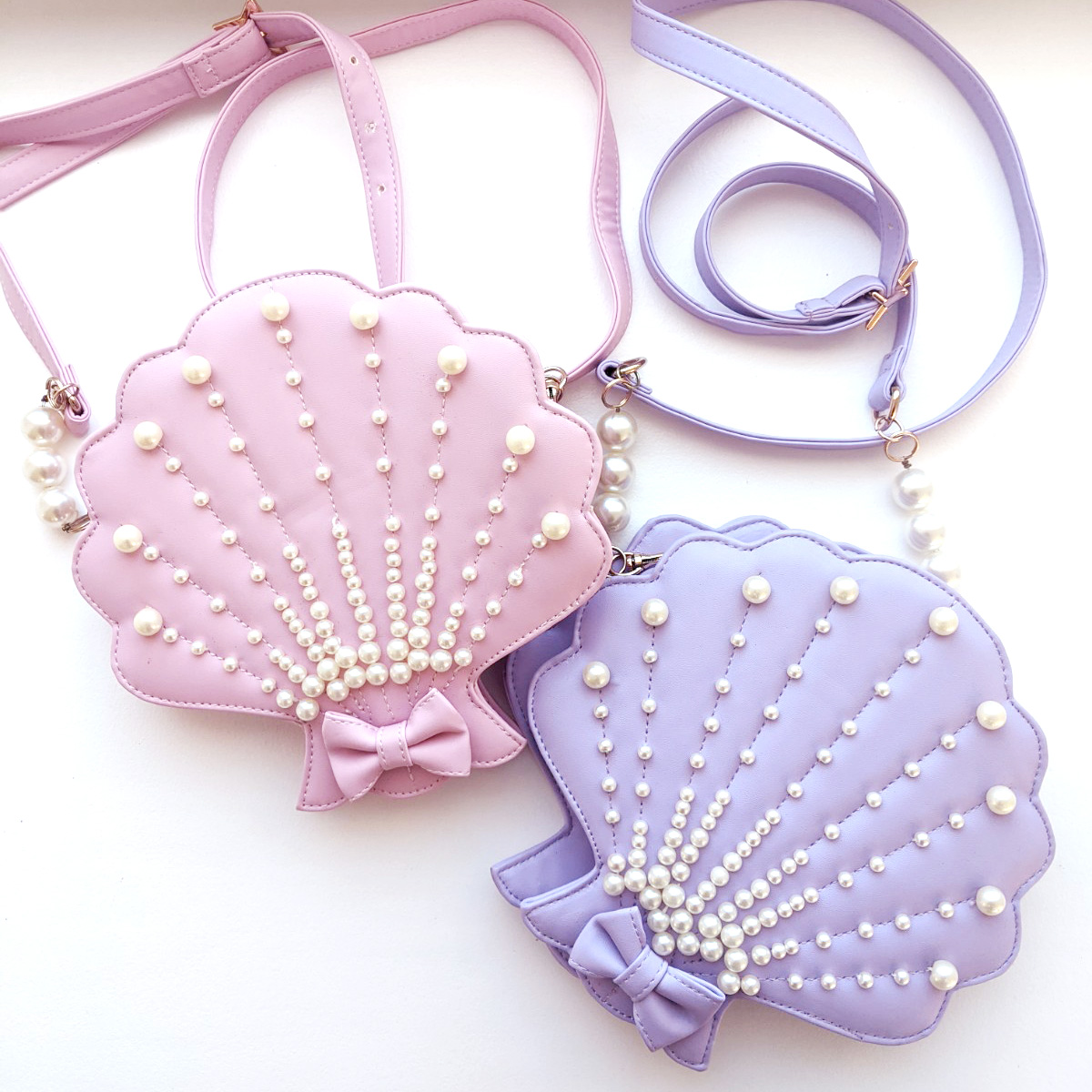 Set of 2! ☆ Pearl sea shell purse shoulder bag x2 in pink & lavender ...