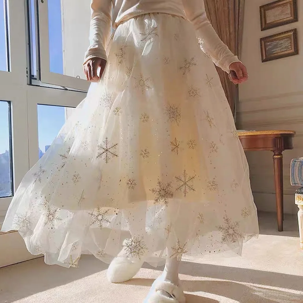 Cream Winter Vibe Snow Patterns Yarn Skirt - Skirts - Kei Market: Buy ...