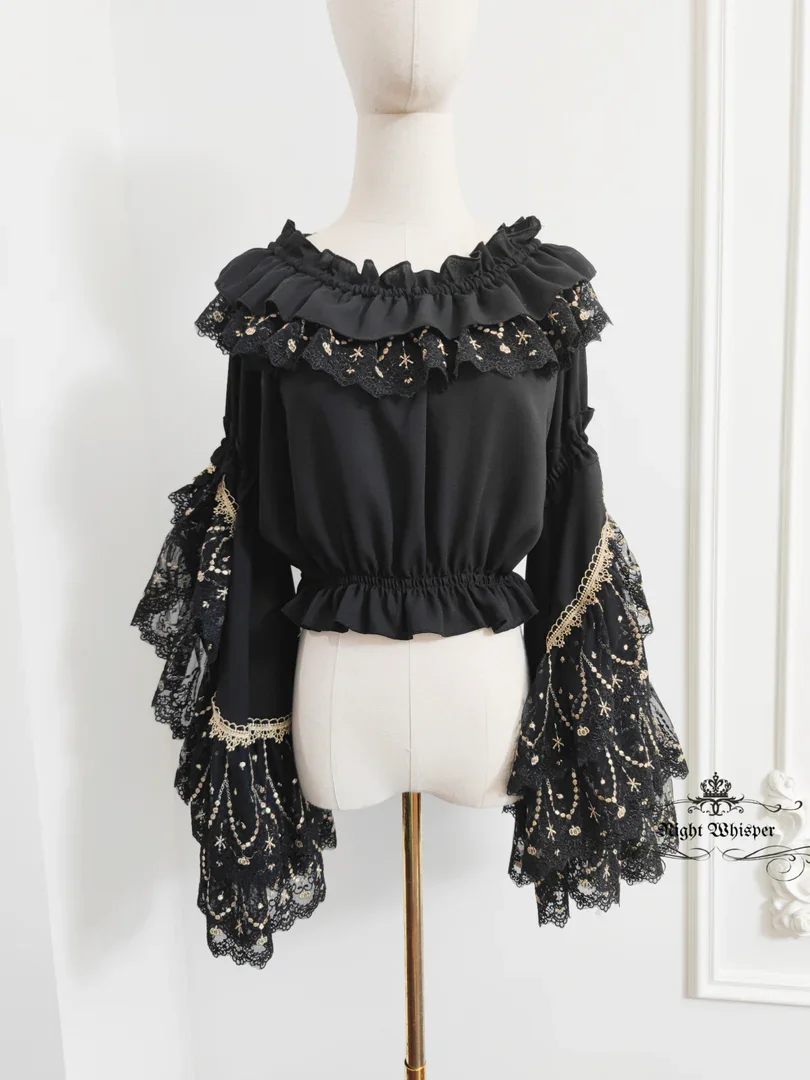 Night Whisper ~ Princess Sleeve Blouse (Black x Gold) (Plus size ...