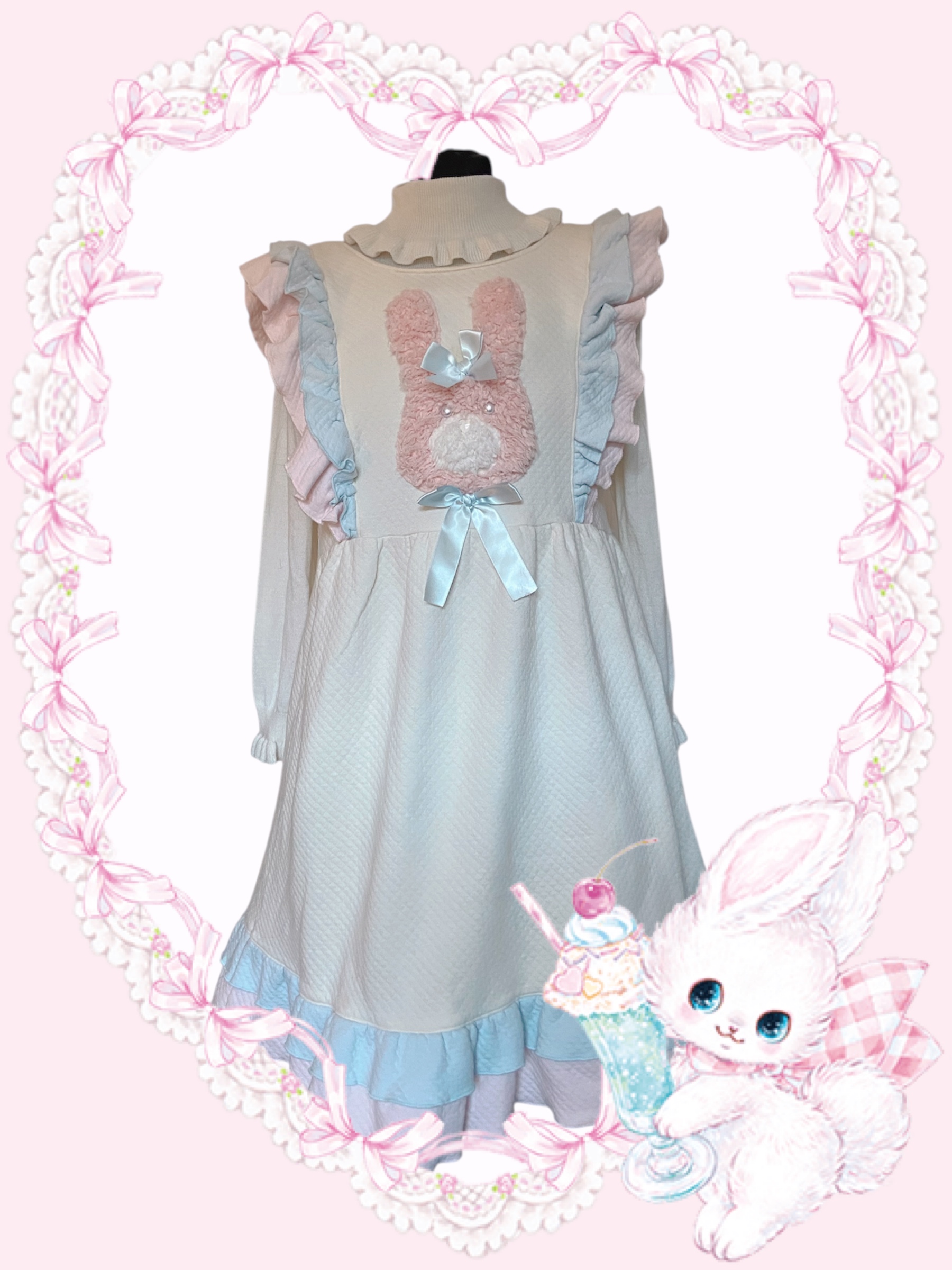 Nile Perch Knit Turtle Neck + Fluffy Quilted Rabbit JSK SET - Dresses ...