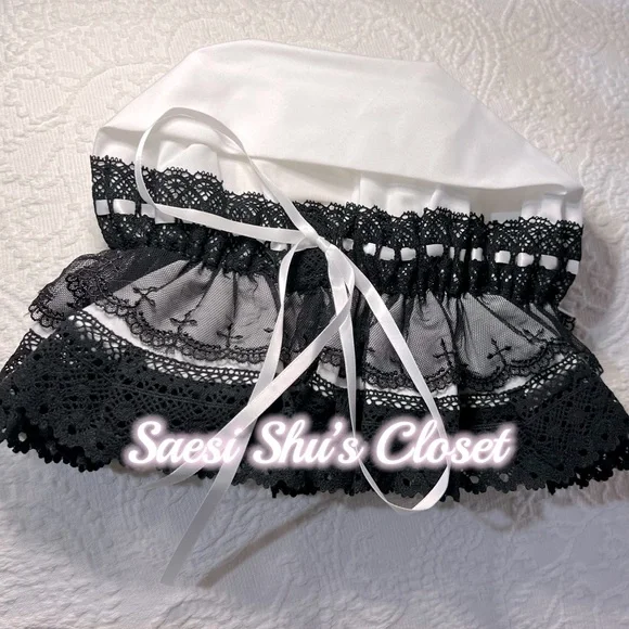 NWT Rococo Classic Lolita Bonnet White x Black Double Layered Lace ...