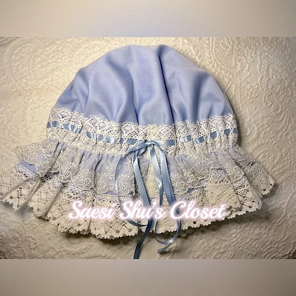 NWT Rococo Classic Lolita Lace Bonnet Nightcap Blue x White (2 choices ...