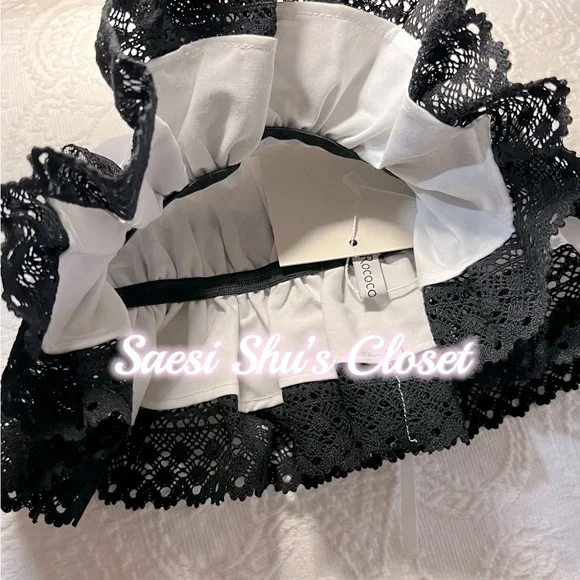 NWT Rococo Classic Lolita Bonnet White x Black Double Layered Lace ...