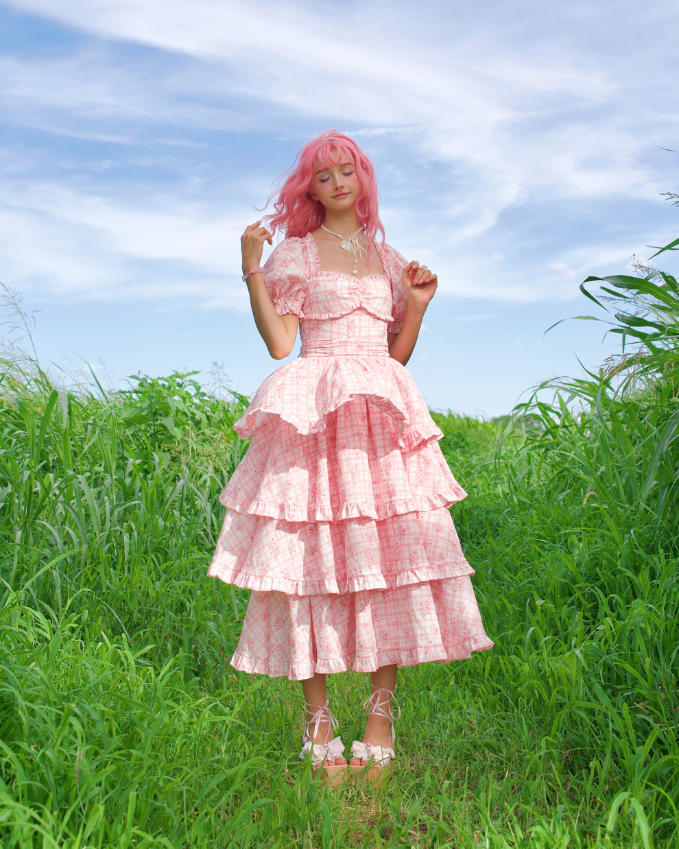 Ribbon Sweetheart Long Layer Dress Pink - Dresses - Kei Market: Buy and ...