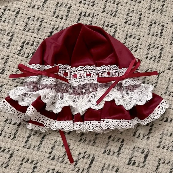 NEW Rococo Classic Lolita Velvet Bonnet Burgundy x white - Hair ...