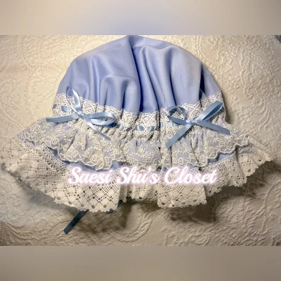 NWT Rococo Classic Lolita Lace Bonnet Nightcap Blue x White (2 choices ...